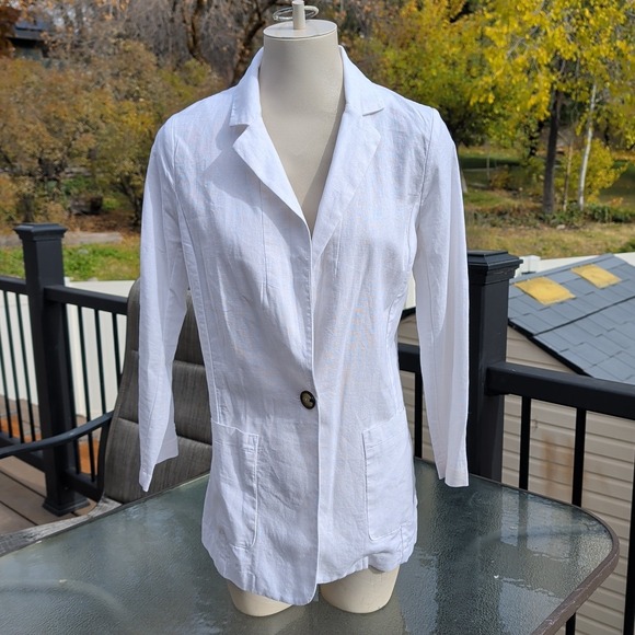 Halston Heritage | Jackets & Coats | Womens Halston Small White Linen Blend Suit Jacket Blazer ...